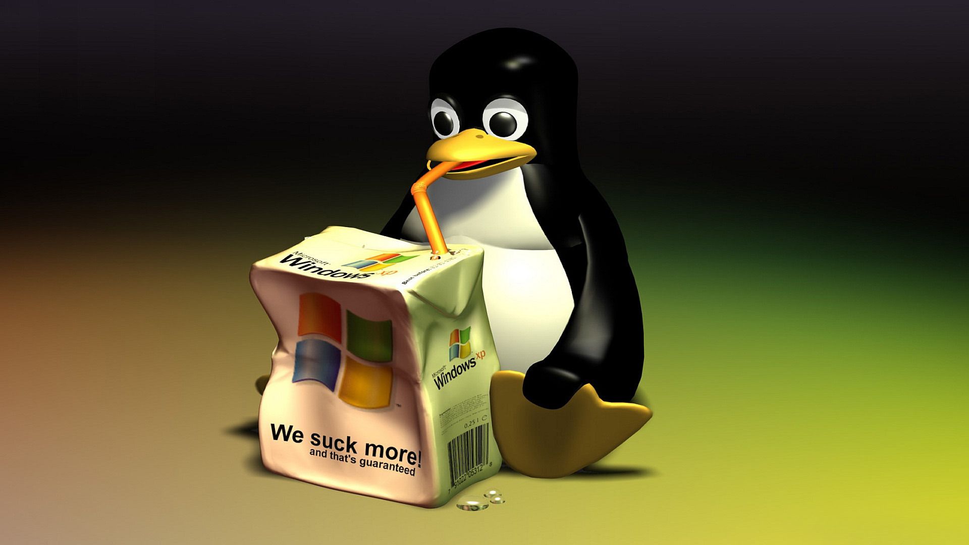 Tux Drinking Up Windows Juice Box Wallpaper Free Wide HD Wallpaper
